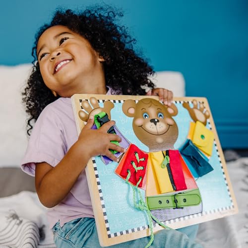 Melissa & Doug Basic Skills Puzzle Board - Wooden Educational Toy - Learn To Button Busy Board, Activity Board For Fine Motor Skills, Developmental Toy For Toddlers Ages 3+