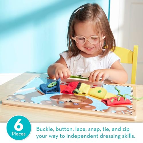 Melissa & Doug Basic Skills Puzzle Board - Wooden Educational Toy - Learn To Button Busy Board, Activity Board For Fine Motor Skills, Developmental Toy For Toddlers Ages 3+