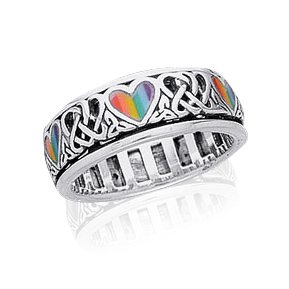 sterling silver celtic knot and rainbow peace heart spinning ring size 10(sizes 4,5,6,7,8,9,10,11,12,13,14,15)