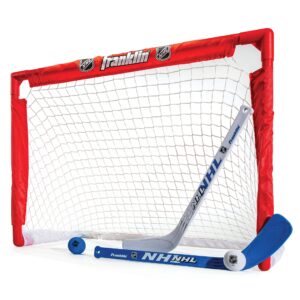 franklin sports nhl s mini hockey set - includes 1 knee hockey goal - 2 mini hockey sticks + 2 foam balls - indoor mini hockey goal + sticks set