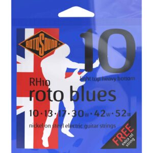 rotosound rh10 nickel light top/heavy bottom electric guitar strings (10 13 17 30 42 52)