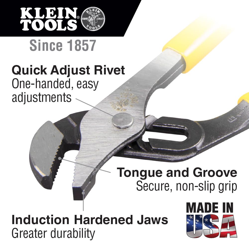 Klein Tools D502-12 Pump Pliers, Dipped 12-Inch Tongue and Groove, Yellow