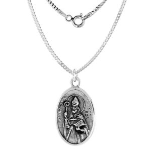 sterling silver st monica and st augustine medal pendant oxidized finish oval 1 inch