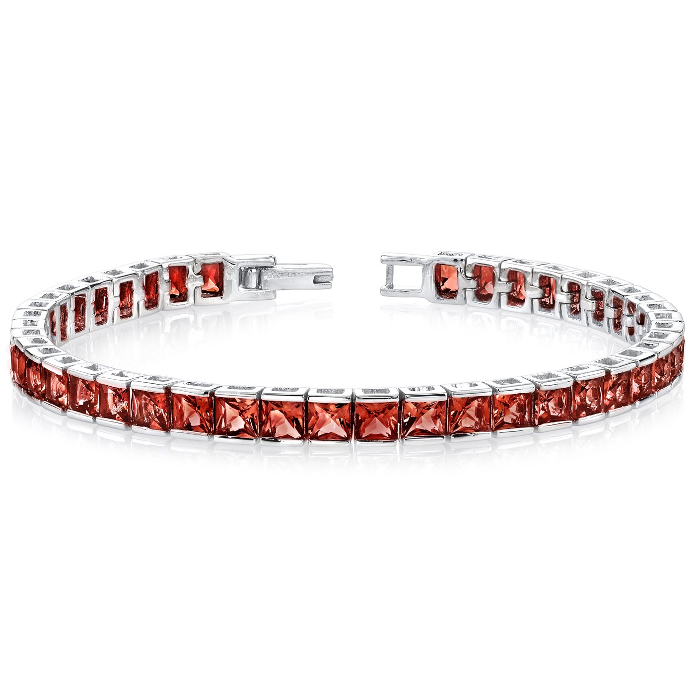 PEORA Garnet Tennis Bracelet in Sterling Silver, 16.75 Carats total Princess Cut, 7 1/4 inch length