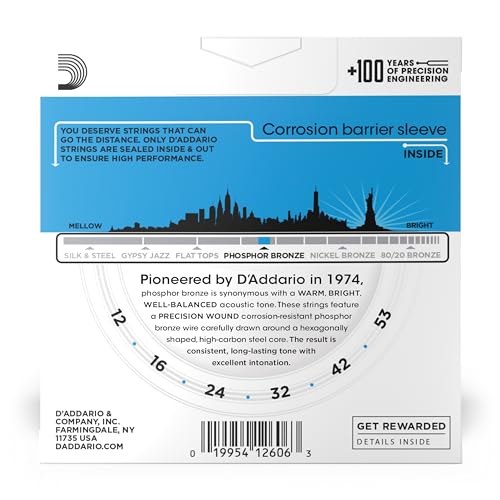 D'Addario Guitar Strings - Phosphor Bronze Acoustic Guitar Strings - EJ16-3D - Rich, Full Tonal Spectrum - For 6 String Guitars - 12-53 Light, 3-Pack