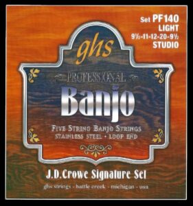 ghs strings pf140 j.d. crowe signature series (studio), 5-string stainless steel banjo strings (.009 1/2-.020)