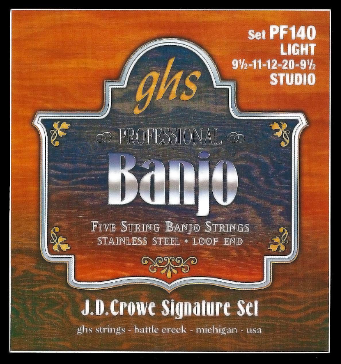 GHS Strings PF140 J.D. Crowe Signature Series (Studio), 5-String Stainless Steel Banjo Strings (.009 1/2-.020)