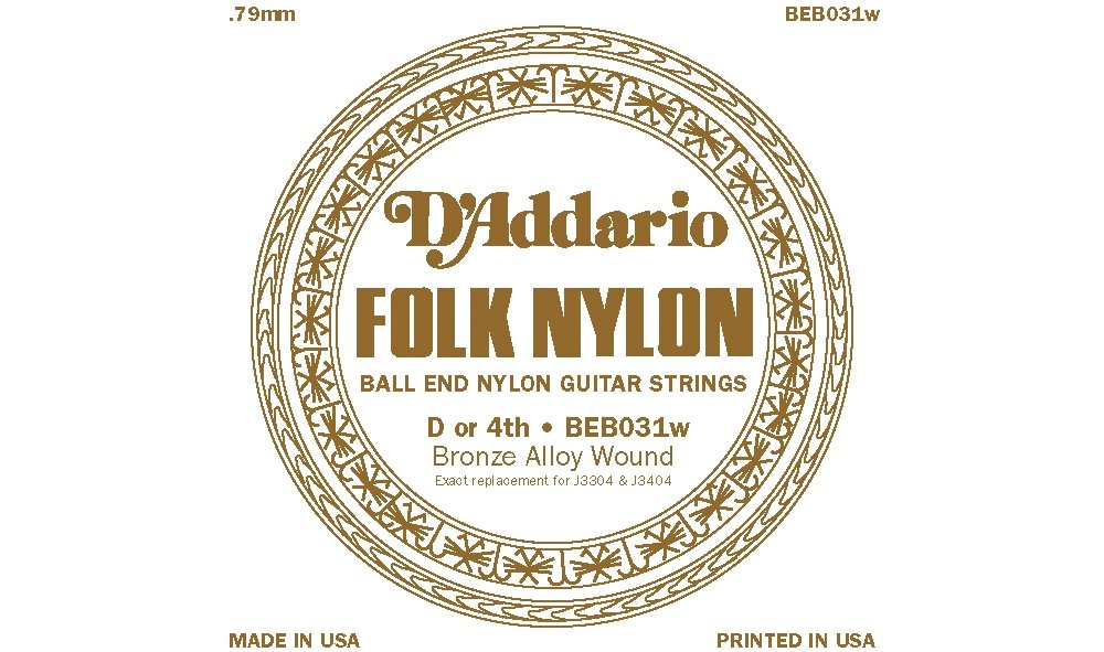 D'Addario BEB031W Folk Nylon Guitar Single String, Bronze Wound, Ball End, 031