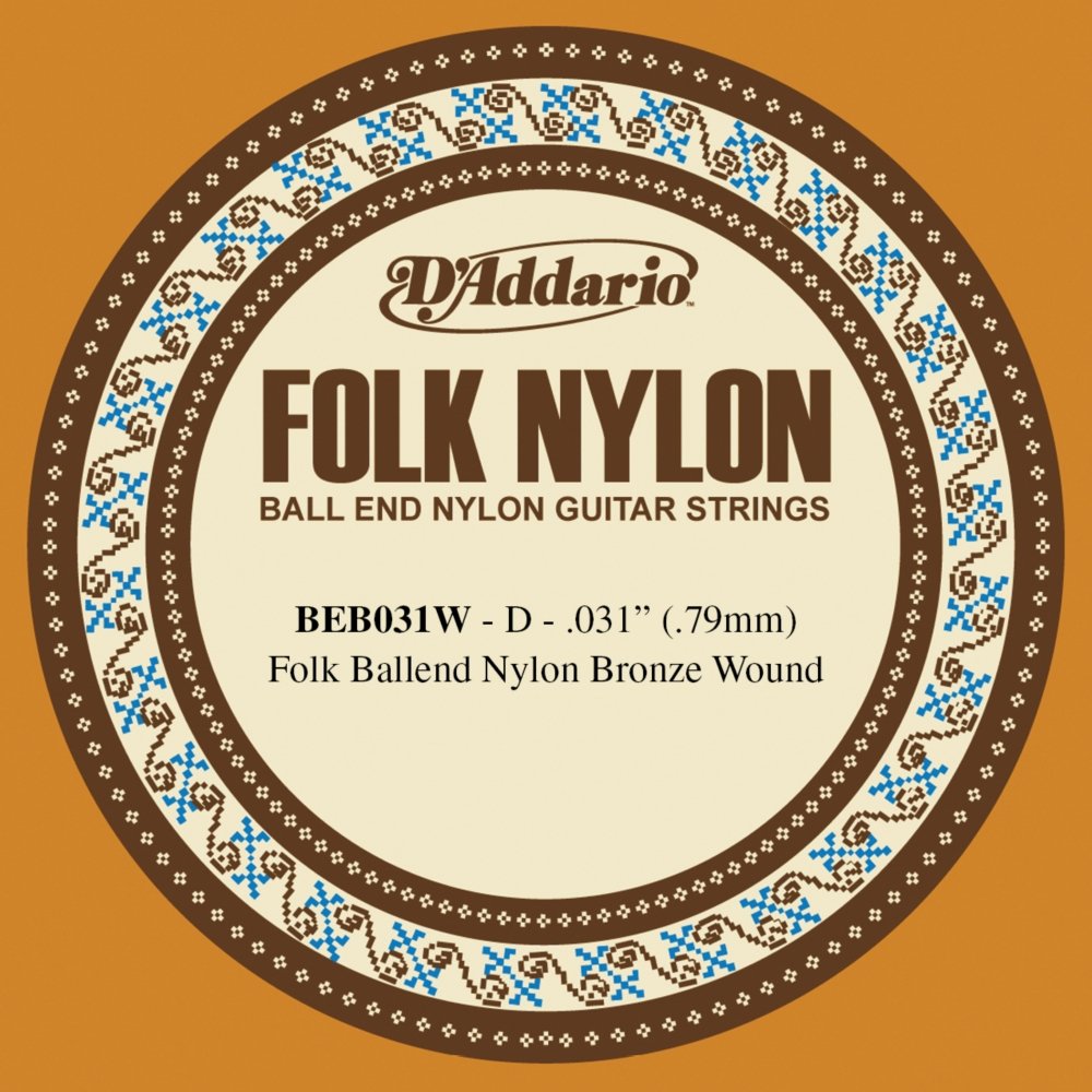 D'Addario BEB031W Folk Nylon Guitar Single String, Bronze Wound, Ball End, 031