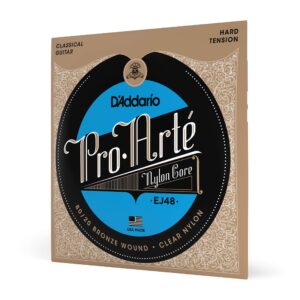 d'addario guitar strings - pro-arte classical guitar strings - ej48 - nylon guitar strings - 80/20 bronze wound, nylon core - hard tension