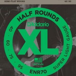 D'Addario XL Half Rounds Bass Guitar Strings - ENR70 - Long Scale - Super Light, 40-95