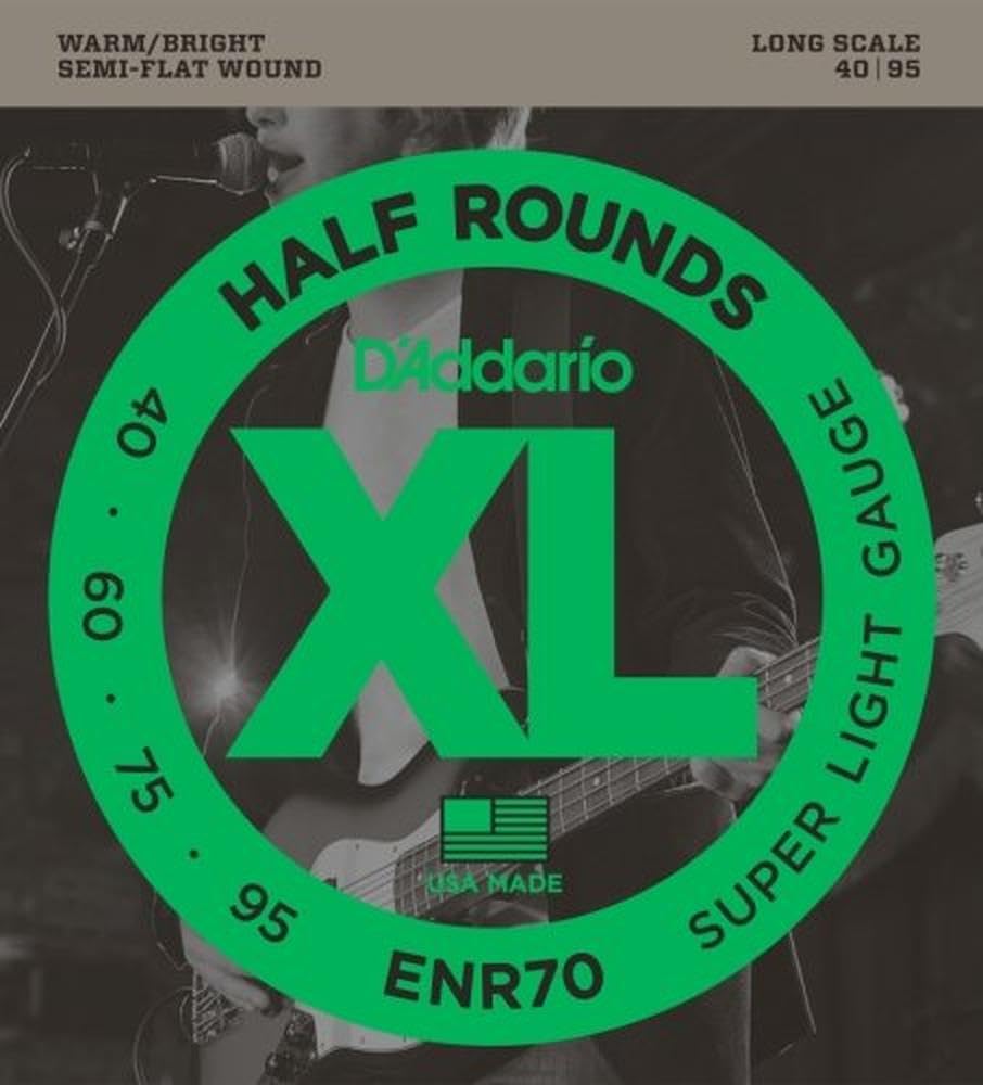 D'Addario XL Half Rounds Bass Guitar Strings - ENR70 - Long Scale - Super Light, 40-95