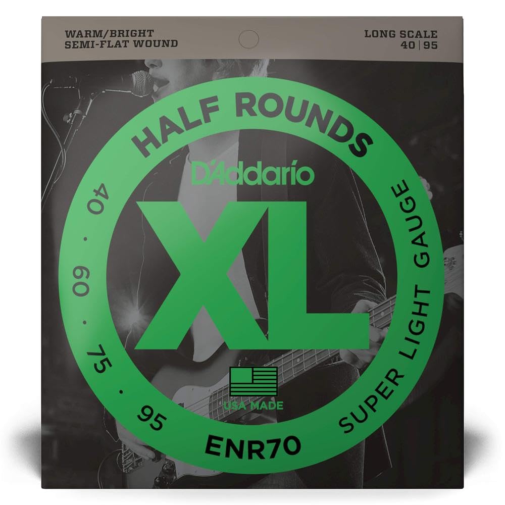 D'Addario XL Half Rounds Bass Guitar Strings - ENR70 - Long Scale - Super Light, 40-95