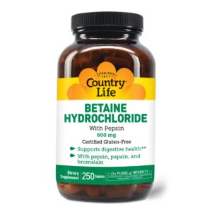 country life betaine hydrochloride with pepsin 600 mg - 250 tablets