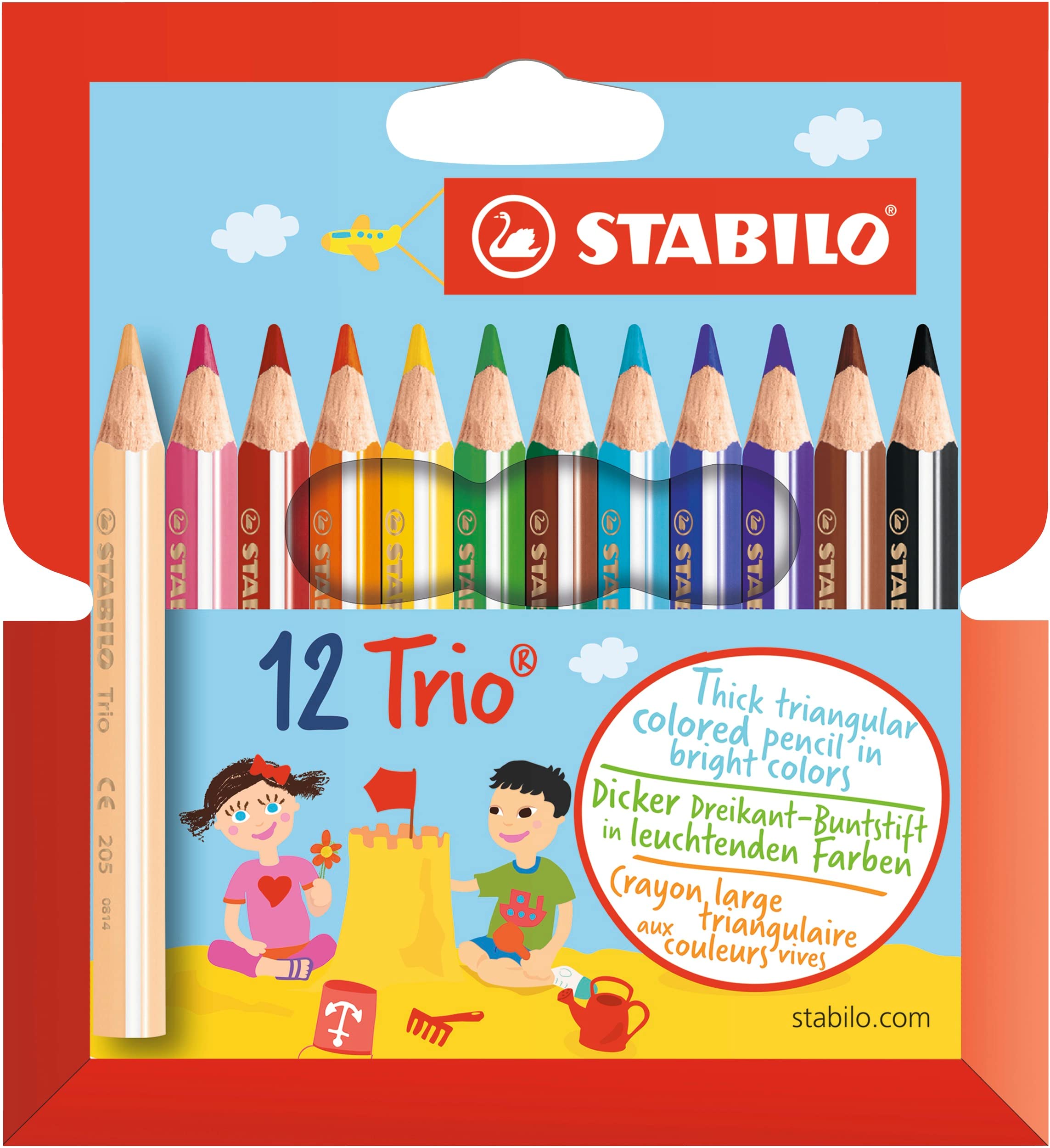 STABILO Trio Thick Colored Pencil Short Set, 12-Colors, Multicolour (205/12-01)