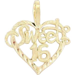 14k gold sweet 16 heart charm diamond-cut jewelry 16mm