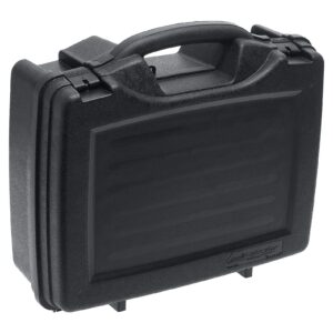 plano protector series four pistol case, large, black, hunting gun case with padlock tabs and foam padding, hard plastic pistol and accessory case