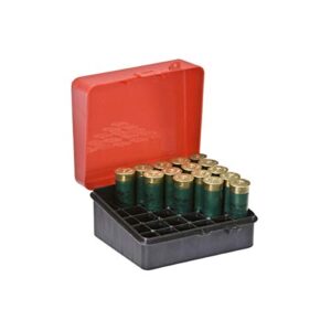 plano shot shell box 12 & 16 gauge, black, plastic ammo storage crate, shotgun shell case can, small ammo box with dependable closures and deep individual slots, holds up to 25 rounds