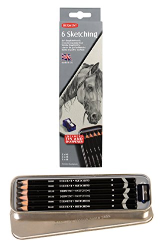 Derwent Sketching Pencils, 4mm Core, Metal Tin, 6 Count (0700836)