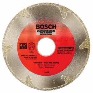 bosch db4568 4-1/2 in. premium plus continuous rim diamond blade with 5/8 in., 7/8 in. arbor for clean cut dry cutting applications in marble