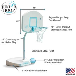 Dunn-Rite Junior Hoop Poolside Fillable Base Basketball Hoop w/Ball, Base, & 14 Inch Stainless Steel Rim, White