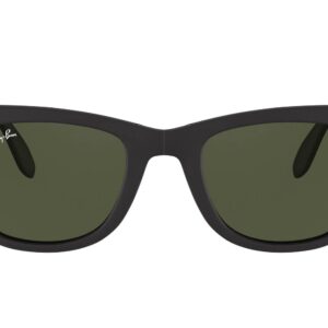 Ray-Ban RB4105 Folding Wayfarer Square Sunglasses, Matte Black/G-15 Green, 50 mm