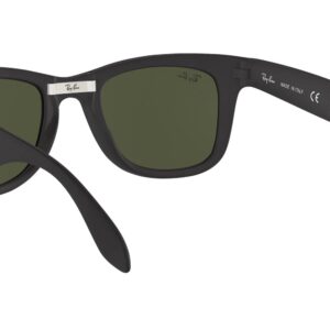 Ray-Ban RB4105 Folding Wayfarer Square Sunglasses, Matte Black/G-15 Green, 50 mm