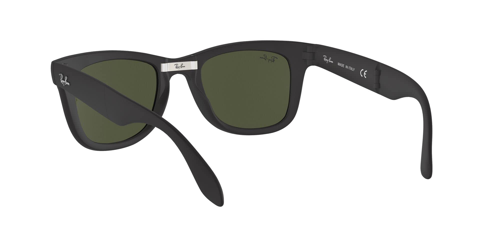 Ray-Ban RB4105 Folding Wayfarer Square Sunglasses, Matte Black/G-15 Green, 50 mm