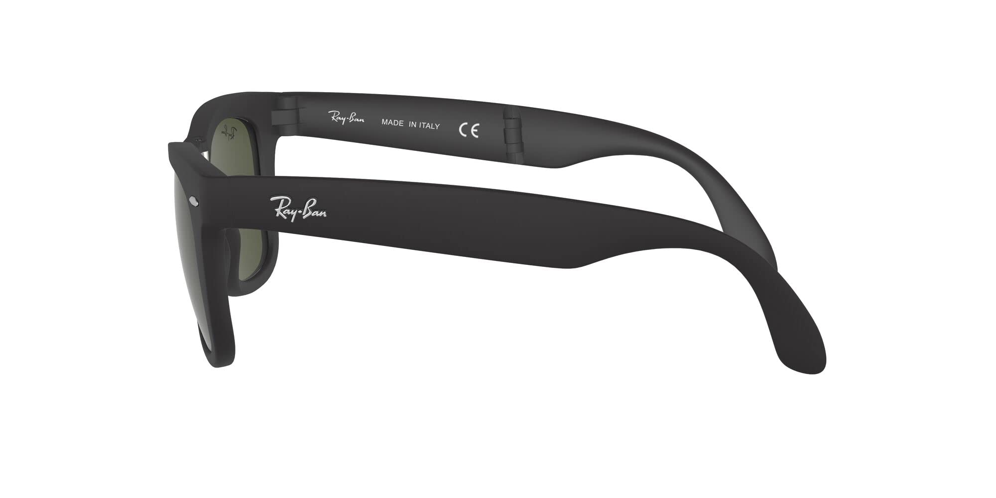 Ray-Ban RB4105 Folding Wayfarer Square Sunglasses, Matte Black/G-15 Green, 50 mm