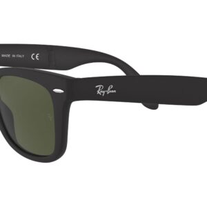 Ray-Ban RB4105 Folding Wayfarer Square Sunglasses, Matte Black/G-15 Green, 50 mm