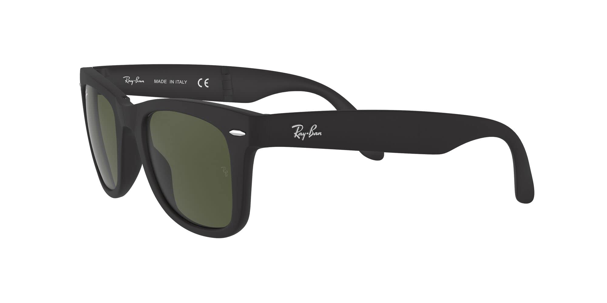 Ray-Ban RB4105 Folding Wayfarer Square Sunglasses, Matte Black/G-15 Green, 50 mm