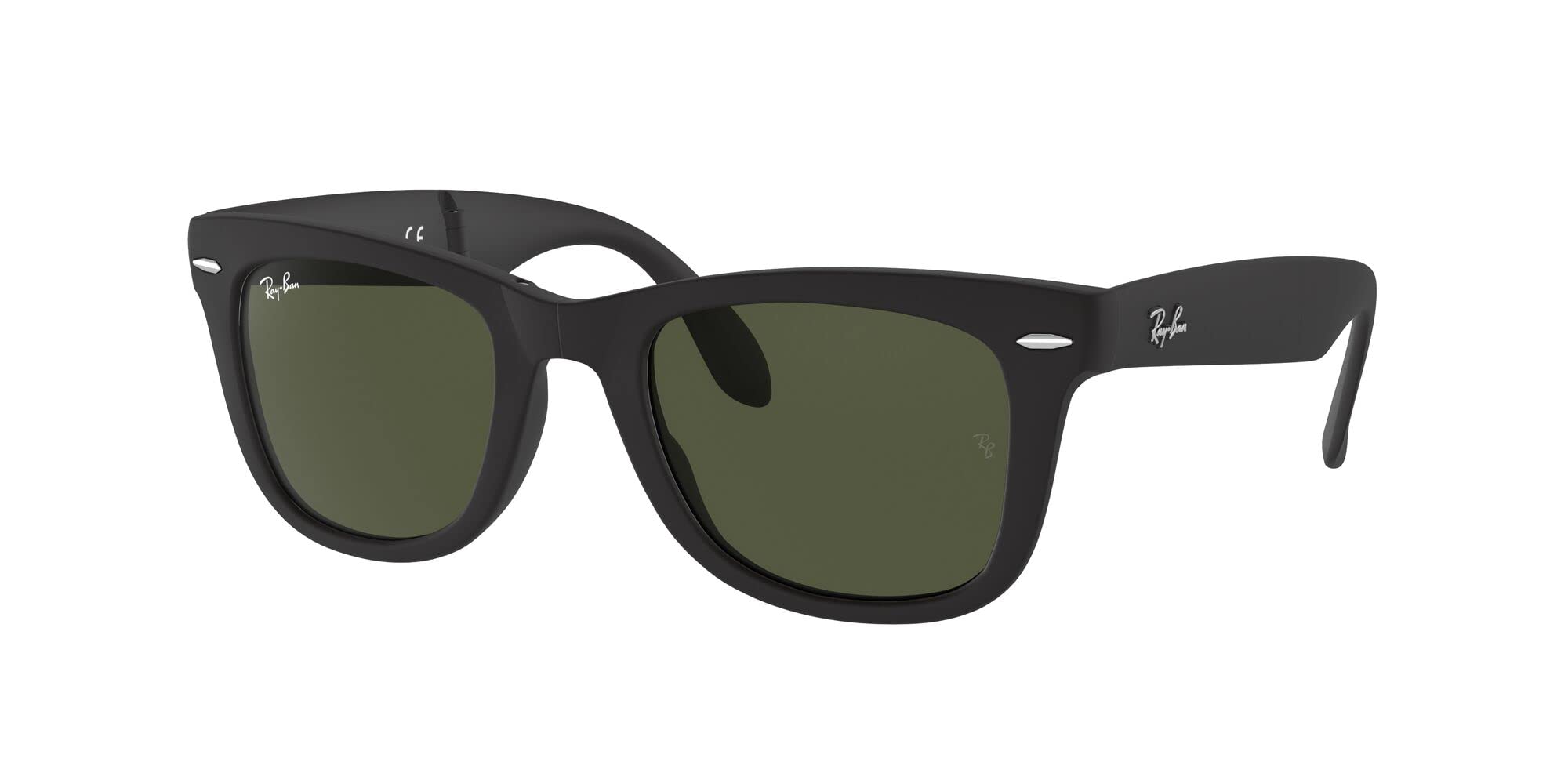 Ray-Ban RB4105 Folding Wayfarer Square Sunglasses, Matte Black/G-15 Green, 50 mm