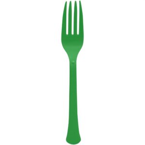 festive green plastic heavy weight forks (50 count) - premium disposable plastic cutlery, perfect for home use and all kinds of occasions