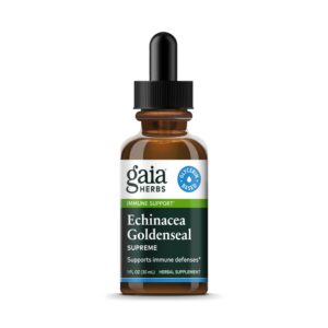 gaia herbs echinacea goldenseal supreme liquid extract - immune support supplement to help maintain mucus membrane function - with echinacea, goldenseal root & st. john’s wort - 1 fl oz (15 servings)