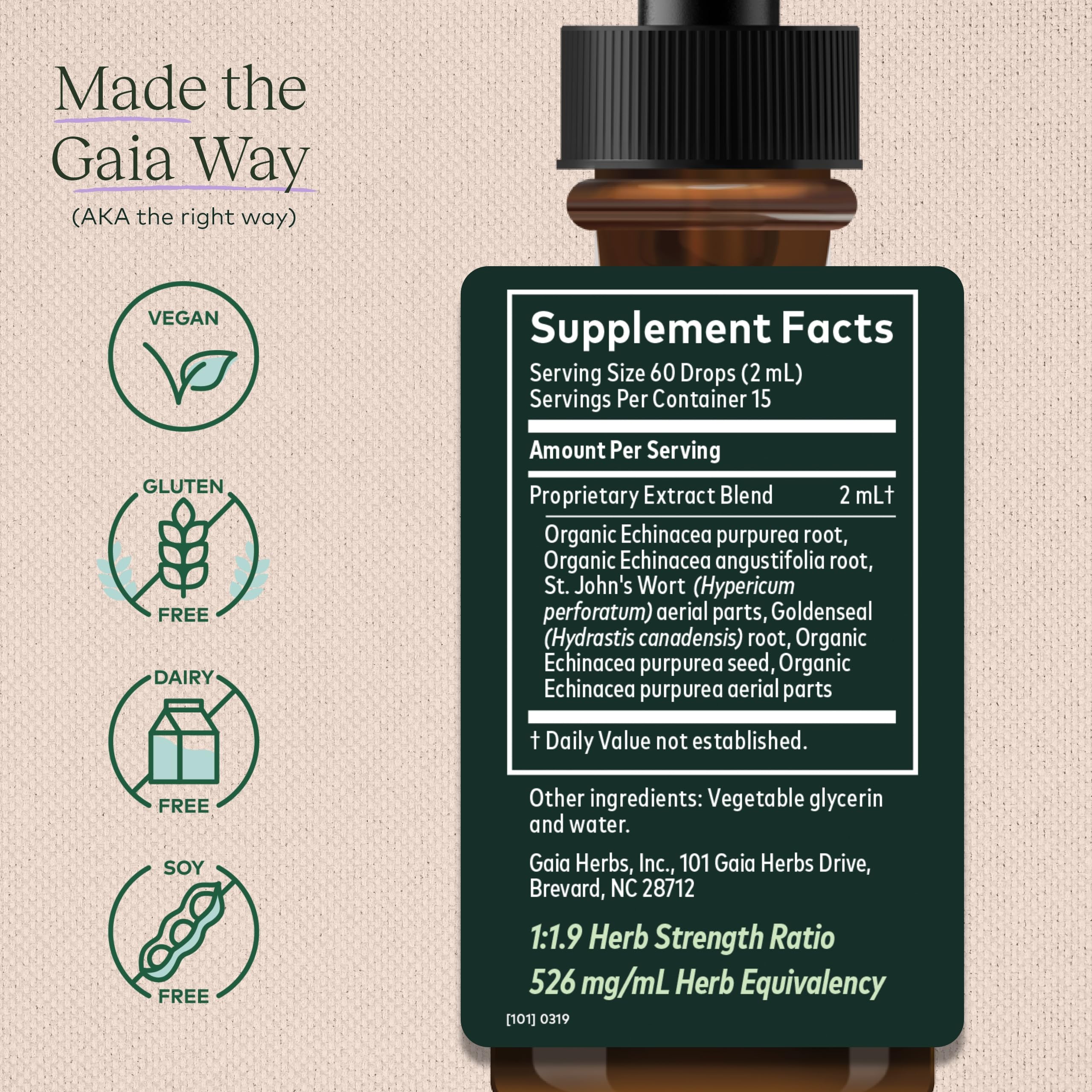 Gaia Herbs Echinacea Goldenseal Supreme Liquid Extract - Immune Support Supplement to Help Maintain Mucus Membrane Function - With Echinacea, Goldenseal Root & St. John’s Wort - 1 Fl Oz (15 Servings)