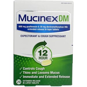 mucinex dm 12-hour expectorant and cough suppressant tablets, 20 count