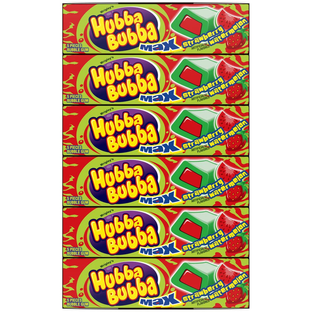 Hubba Bubba Gum (18 Pack) Max Bubble Gum Strawberry Watermelon Flavored Chewing Gum, 5 Piece