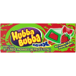 Hubba Bubba Gum (18 Pack) Max Bubble Gum Strawberry Watermelon Flavored Chewing Gum, 5 Piece