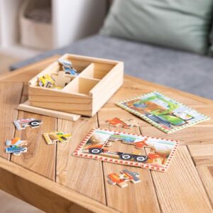 Melissa & Doug Construction Vehicles 4-in-1 Wooden Jigsaw Puzzles in a Box (48 pcs) - FSC Certified