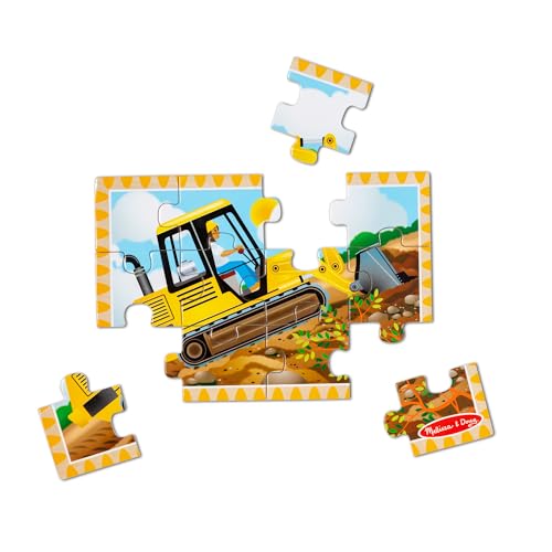 Melissa & Doug Construction Vehicles 4-in-1 Wooden Jigsaw Puzzles in a Box (48 pcs) - FSC Certified