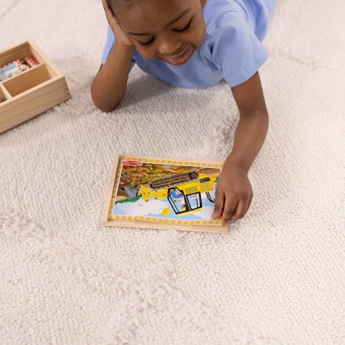 Melissa & Doug Construction Vehicles 4-in-1 Wooden Jigsaw Puzzles in a Box (48 pcs) - FSC Certified