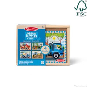 Melissa & Doug Construction Vehicles 4-in-1 Wooden Jigsaw Puzzles in a Box (48 pcs) - FSC Certified