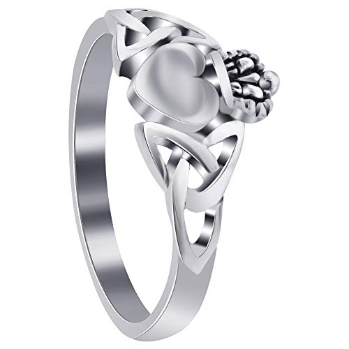 925 Sterling Silver Celtic Knot Friendship and Love Heart Irish Claddagh Ring for Women Size 6