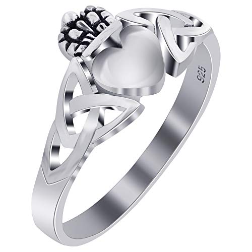 925 Sterling Silver Celtic Knot Friendship and Love Heart Irish Claddagh Ring for Women Size 6