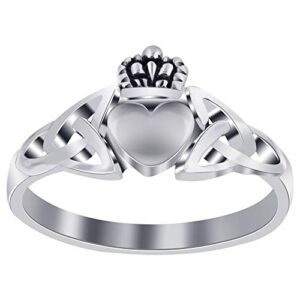 925 Sterling Silver Celtic Knot Friendship and Love Heart Irish Claddagh Ring for Women Size 6