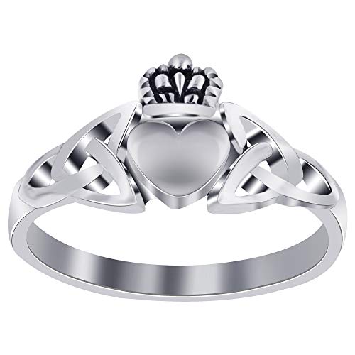 925 Sterling Silver Celtic Knot Friendship and Love Heart Irish Claddagh Ring for Women Size 6