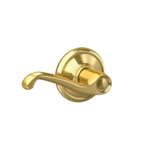 schlage f10 fla 605 flair door lever, hall & closet passage lock, bright brass