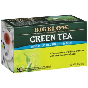 bigelow tea green tea with wild blueberry and acai, caffeinated tea with wild blueberry and acai, 20 count box (pack of 6), 120 total tea bags