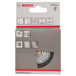 Bosch 2608622053 Shank Wire Wheel Crimped Wire, 0.3mm Steel, 75mm x 6mm