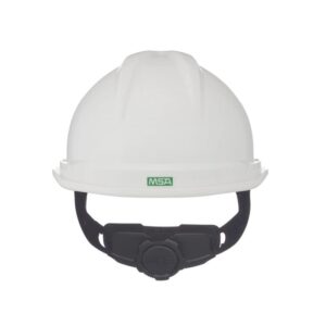 MSA 10034018 V-Gard 500 Cap Style Safety Hard Hat With Fas-Trac III Ratchet Suspension | Polyethylene Shell, Superior Impact Protection, Self Adjusting Crown-Straps - Standard Size in White